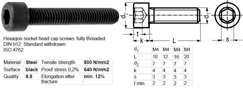 Tornillos de Allen M4 Acero Negro